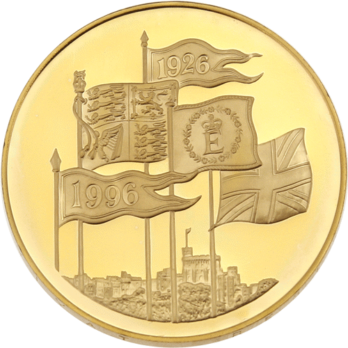 Pre-Owned 1996 UK 70th Birthday of Queen Elizabeth II £5 Proof Design ...