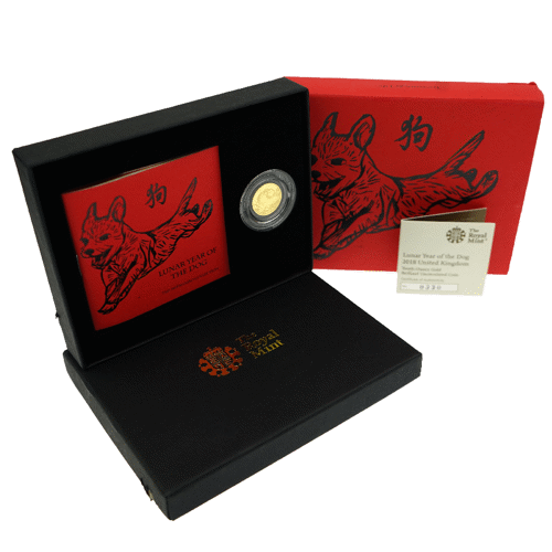Pre-Owned 2018 UK Lunar Dog 1/10oz Brilliant Uncirculated Gold Coin ...