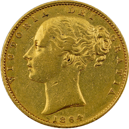 Pre-Owned 1864 London Mint DN.41 Victorian 'Shield' Full Sovereign Gold ...