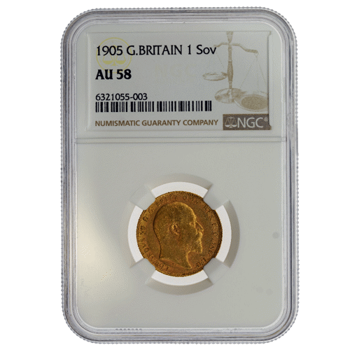 Pre-Owned 1905 UK Edward VII Full Sovereign Gold Coin NGC Graded AU 58 ...