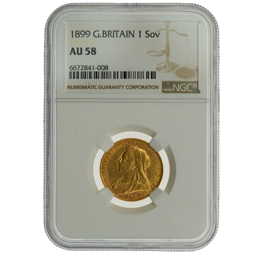 Pre-Owned 1899 Victoria Full Sovereign Gold Coin NGC Graded AU58 ...