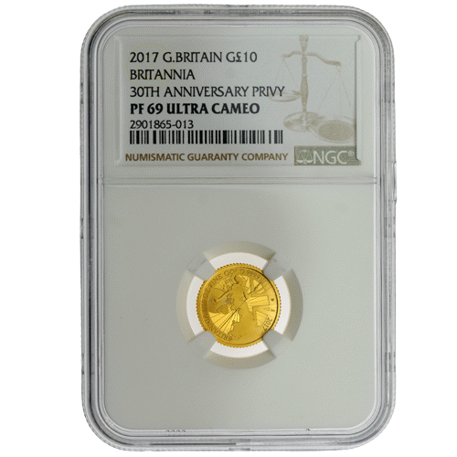 Pre-Owned 2017 UK Britannia 1/10oz Proof Gold Coin - NGC Graded PF69 ...