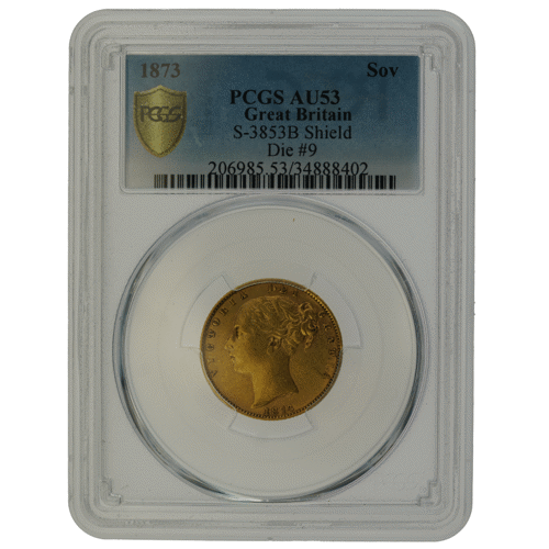 Pre-Owned 1873 London Mint DN.9 Victorian 'Shield' Full Sovereign Gold ...