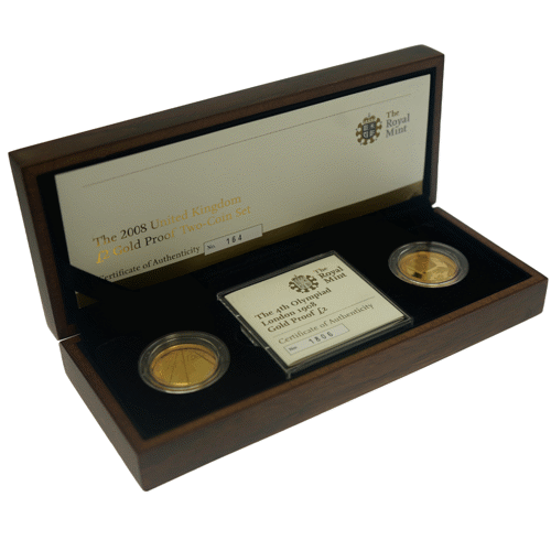 Pre-Owned 1908 - 2008 UK 4th Olympiad London £2 Proof Gold 2-Coin Set ...