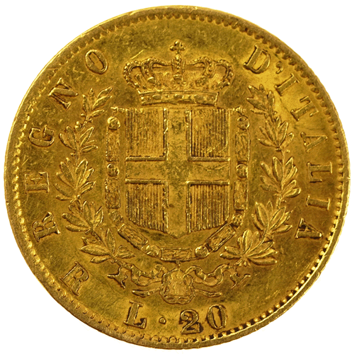 Pre-Owned 1874 Italy Vittorio Emanuele II Rome Mint 20 Lire Gold Coin ...