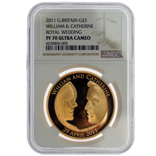 Pre-Owned 2011 UK William and Catherine £5 Proof Gold Coin - NGC Graded ...