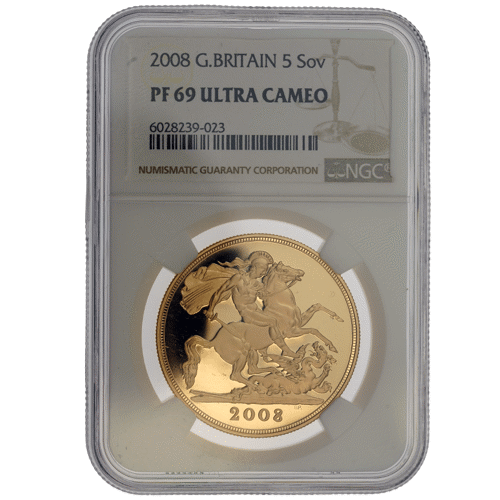 Pre-Owned 2008 UK Quintuple Sovereign £5 Proof Gold Coin - NGC Graded ...