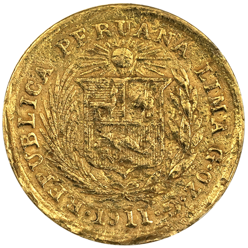 Pre-Owned 1911 Peruvian Verdad I 1/5 Libra Gold Coin | Pre-Owned ...