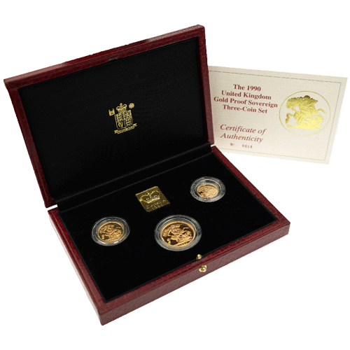 Pre-Owned 1990 UK Double, Full & Half Sovereign Gold Proof 3-Coin Set ...