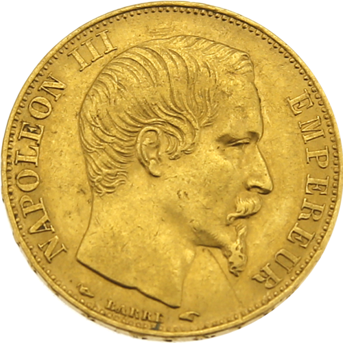 Pre-Owned 1855 French Napoleon III Wreath 20 Franc Gold Coin | Out Of ...